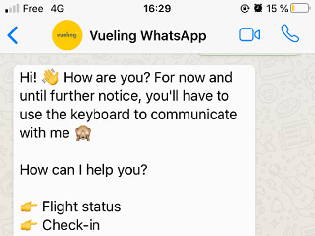 Vueling L Assistant Virtuel Whatsapp Parle Anglais Air Journal